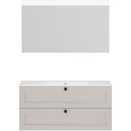 Nobilia Badm&ouml;bel-Set &raquo;Cascada&laquo; Set, mit Waschbecken, inkl. beleuchtetem Spiegel mit Touch-Sensor, 2 Stk. tlg. beige B/H/T: 121cmcm x 169cmcm x 