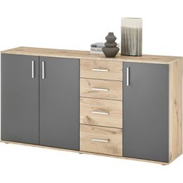 HBZ-MEBLE HBZ Kommode &raquo;BC-Drift-2, Sideboard Stellma&szlig; BxHxT 160x84x35 cm&laquo; 1 Stk. tlg. Sideboard mit 3 T&uuml;ren und 4 Schubk&auml;sten, 2 Einlegeb&ouml;den braun 