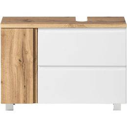 Welltime Waschbeckenunterschrank &raquo;S&ouml;lden&laquo; wei&szlig; Holzwerkstoff wotaneiche, B/H/T: 85cm x 56cm x 35cm, Schubladen: 1 Stk. T&uuml;ren: 1 Stk.