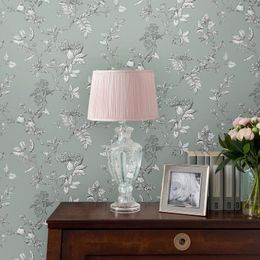 Laura Ashley Vliestapete &raquo;Elderwood&laquo; gemustert FSC zertifiziert, mit lebhaftem Druck, 10 Meter L&auml;nge blau Vlies B/L: 0,52m x 10m, Rollen: 1