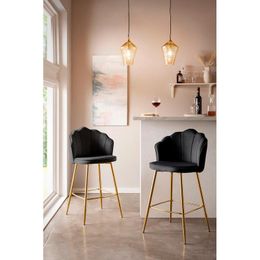 Salesfever Barhocker &raquo;Clam Barstuhl mit Stil&laquo; Set, 2er Set, Extravagantes Muscheldesign im praktischen 2er Set gold Samt (100% Polyester), Metall B/H/