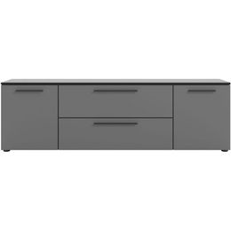 Lowboard &raquo;mit Schwarz matten Metallgriffen&laquo; mit Soft-Close Funktion, in zwei Breiten verf&uuml;gbar, 180cm oder 225cm grau Holzwerkstoff, Metall B/H/T: 