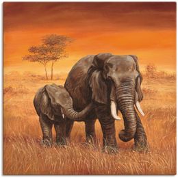 Artland Leinwandbild &raquo;Elefanten II&laquo; Wildtiere 1 Stk. tlg. auf Holzrahmen gespannt braun B/H/T: 70cm x 70cm, Leinwandbild Wildtiere, 1 Stk.