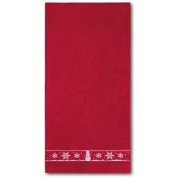 Dyckhoff Duschtuch &raquo;Schneemann&laquo; Made in Germany rot Frottier, Frottier B/L: 70cmx140cm, 1 Stk., Schneeflocken Schneemann, Frottier