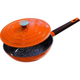 King Wok &raquo;Shine Orange&laquo; Aluminiumguss 1 Stk. tlg. &Oslash; 28 cm, Induktion orange &Oslash; 28cm + H&ouml;he 8cm