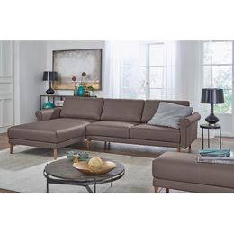 Creation BY ROLF BENZ Ecksofa &raquo;CR.450, Designecksofa, L-Form&laquo; Armlehne Schnecke modern Landhaus, Breite 262 cm, Fu&szlig; Nussbaum beige NaturLEDER OSKAR (