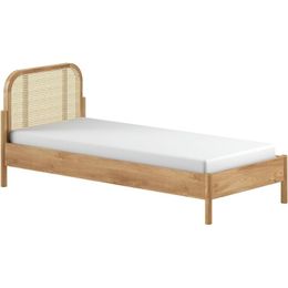 Vipack Einzelbett &raquo;mit massiven Bettpfosten und furnierten Bettseiten&laquo; 90/200 inkl. Lattenrost und trendigem Rattankopfteil braun Liegefl&auml;che L&auml;nge B: 200cm 