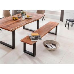 Home Affaire Sitzbank &raquo;Manhattan&laquo; mit Baumkantenoptik und Gestell U-Form aus schwarzem Metall beige Massivholz B/H/T: 200cm x 45cm x 38cm, 200x38x45
