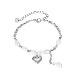 Firetti Damen Edelstahlarmband &raquo;Schmuck Geschenk Herz & Perlen&laquo; mit S&uuml;&szlig;wasserzuchtperle silber 21cm, Edelstahl Perlen
