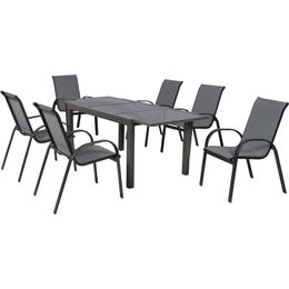 Merxx Garten-Essgruppe &raquo;Amalfi&laquo; Set, 7 tlg. inkl. 6 Stapelsessel, 1 Ausziehtisch grau Aluminium, Polyester B/H/T: 56cm x 97cm x 76cm