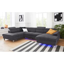 COTTA Wohnlandschaft &raquo;Komaris U-Form, B: 320 cm&laquo; mit Kopfteilverstellung, optional Schlaffunktion, Bettkasten & Licht grau Microfaser PRIMABELLE (100%