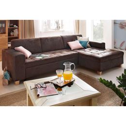 Home Affaire Ecksofa &raquo;Corby L-Form&laquo; wahlweise mit Bettfunktion, Steppung auf Sitzfl&auml;che braun Struktur fein (100% Polyester);Chenille (100% Polyester)