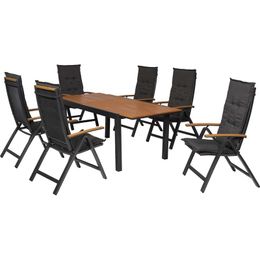 Merxx Garten-Essgruppe &raquo;Itanos&laquo; Set, 13 tlg. inkl. 6 Klappsessel, 6 Auflagen, 1 Ausziehtisch braun Aluminium, Kunststoff B/H/T: 59,5cm x 115cm x 71cm