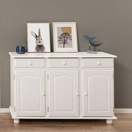 Inter Link Sideboard &raquo;Alpine Living Kiefer Massivholz, Kommode mit 3 T&uuml;ren 3 Schubladen&laquo; 1 Stk. tlg. Anrichte im Landhausstil, BxTxH: 130 x 43 x 87 cm wei&szlig; 