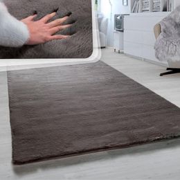 Paco Home Fellteppich &raquo;Rabbit 780&laquo; rechteckig 26 mm H&ouml;he Kunstfell, Kaninchenfell-Haptik, ein echter Kuschelteppich, Uni-Farben grau Polyester B : 100cm 1 Stk.,