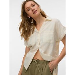 V&eacute;ro Moda Vero Moda Damen Kurzarmbluse &raquo;VMTHILDE SS SHIRT WVN NOOS&laquo; Baumwolle, Kurzarm mit Riegel, hinten etwas l&auml;nger als vorn beige XS