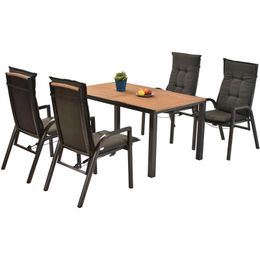 Merxx Garten-Essgruppe &raquo;&raquo;Tilos&laquo;&laquo; Set, R&uuml;ckenabschluss und Armlehnen aus Akazienholz, 9 Stk. tlg. R&uuml;ckenlehne verstellbar durch Gasdruckfeder grau 
