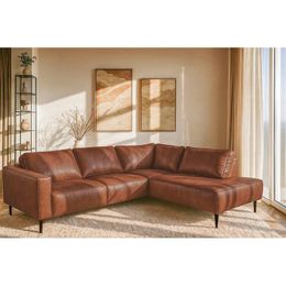 OTTO home Ecksofa &raquo;Fumone, Lederoptik oder Soft-Touch Chenille&laquo; Breite 260, mit schwarzen Massivholzf&uuml;&szlig;en braun 35% Lederfasern; 65%Polyester B/H/T: 