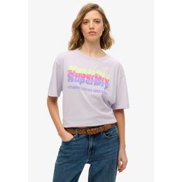 Superdry Damen Rundhalsshirt &raquo;SU-NEON RAINBOW OVERSIZED TEE&laquo; Oversize-Passform, aus Baumwolle, bedruckte Optik, mit kurzem &Auml;rmel lila M