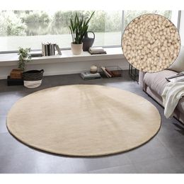 OTTO home Wollteppich &raquo;Gabbo Natur, Handgefertigt, Teppich, reine Wolle, meliert&laquo; rund 14 mm H&ouml;he reine Wolle, Uni, Wohnzimmer, Schlafzimmer, 