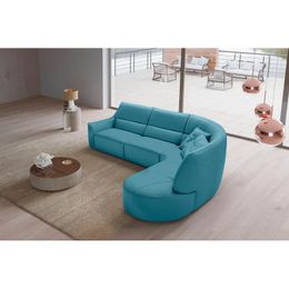 Egoitaliano Ecksofa &raquo;Puffy, extravagant & edel, Retro Designsofa, hoher Sitzkomfort, L-Form&laquo; mit Ottomane, wahlweise mit und ohne elektrischer Relaxfunktion blau 