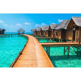 papermoon Fototapete &raquo;Water Bungalows&laquo; glatt bunt Vlies B/L: 3,5m x 2,6m, Bahnen: 7 Stk.
