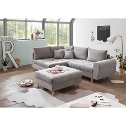 ED EXCITING DESIGN Ecksofa &raquo;Alice L-Form&laquo; mit Hocker & 3 Zierkissen grau 100% Polyester B/H/T: 249cm x 94cm x 175cm, Microvelours, Recamiere links