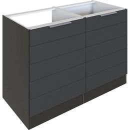KOCHSTATION Sp&uuml;lenschrank &raquo;KS-Luhe&laquo; 120 cm breit, hochwertige MDF-Fronten mit waagerechter Lisene grau MDF graphit, B/H/T: 120cm x 82cm x 60cm, T&uuml;ren: