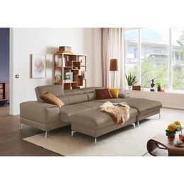W.Schillig Polsterhocker &raquo;piedroo&laquo; F&uuml;&szlig;e in Chrom gl&auml;nzend braun Longlife Xtra-Leder Z59: Glattleder mit modischer Pr&auml;gung. Hautst&auml;rke 0, 9 - 1, 1 mm B