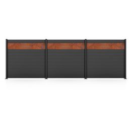 STAKET PRO Gartenzaun &raquo;Komplettzaun Paneel 150&laquo; LxH: 552,6x187 cm, 3 Elemente &aacute; 180 cm Breite + Cortenstahl schwarz Aluminium, Glas H/L: 180cm x 5,53m