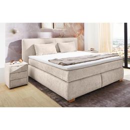 Jockenh&ouml;fer Boxspringbett &raquo;Valentina in der Breite 180cm, beige, extra dickes Kopfteil mit Keder&laquo; 7-Zonen-TTFK-Matratzen, Visco-Topper, verschiedene H&auml;rtegrade 