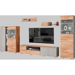 OTTO home Wohnwand 5 Stk. tlg. braun Holzwerkstoff, Massivholz B/H/T: 370cmcm x 185cmcm x 35cmcm, teilmassiv