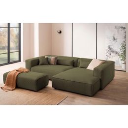 LeGer Home by Lena Gercke Ecksofa &raquo;PIARA XXL Cord, L-Form, Schlaffunktion&laquo; Hocker stellbar zum Schlafsofa (Krokodilverbinder), tiefe Sitzfl&auml;che gr&uuml;n 