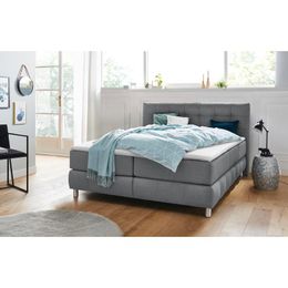 Home Affaire Boxspringbett &raquo;Salo XXL&laquo; in Samtoptik oder Struktur, 6 Breiten in &Uuml;berl&auml;nge 220cm, 4 H&auml;rtegrade grau Struktur, Liegefl&auml;che B/L: 160cm x 