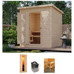 Karibu Saunahaus &raquo;Talo 2&laquo; Set, Ofen 9 kW integr. Strg beige Saunaofen, integrierte Steuerung, 9 kW