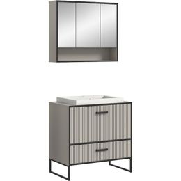 Welltime Badm&ouml;bel-Set &raquo;Locri, Breite 80 cm, Rillenoptik, Metallkufen&laquo; 2 Stk. tlg. beige Einheitsgr&ouml;&szlig;e