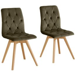 OTTO home Esszimmerstuhl &raquo;Rania&laquo; (Set) 6 Stk.im 2er/4er/6er Set, Massivholzbeinen gr&uuml;n B/H/T: 45cm x 91cm x 55cm, 6 Stk., Samtoptik, Beine oak white
