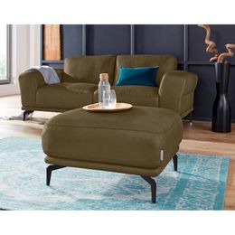 W.Schillig Hocker &raquo;montanaa&laquo; mit Metallf&uuml;&szlig;en in Schwarz pulverbeschichtet, Breite 71 cm gr&uuml;n B/H/T: 71cm x 42cm x 71cm, Longlife Xtra-Leder Z69