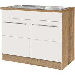 KOCHSTATION Sp&uuml;lenschrank &raquo;KS-Wien&laquo; Breite 100 cm, inkl. Einbausp&uuml;le wei&szlig; Holzwerkstoff wotaneiche, B/H/T: 100cm x 85cm x 60cm