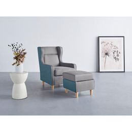 Home Affaire Ohrensessel &raquo;Thisted, B: 73 cm, Sitzh&ouml;he: 46 cm&laquo; farblich abgesetzt - modern und frisch blau 100% Polyester Strukturstoff, B/H/T: 73cm x 