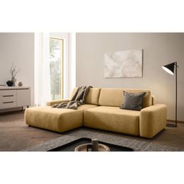 Home Affaire Ecksofa &raquo;TORGE (264cm), Schlafsofa in Cord, Samtvelours o Struktur fein, L-Form&laquo; Schlaffunktion, Bettkasten, Liegefl&auml;che: 125/210 cm gelb