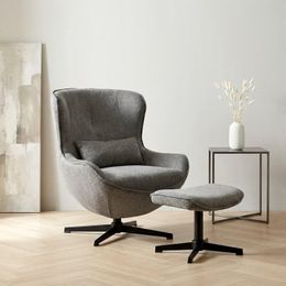 OTTO home Sessel &raquo;YOLLI Relaxsessel, TV-Sessel mit Hocker&laquo; 360&deg; Grad drehbar, Struktur-Bezug grau metal frame, plywood, foam, fabric, metal base 