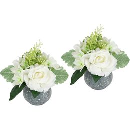 I.GE.A. Kunstblume &raquo;Arrangement Rose und Hortensie im Topf 2er Set&laquo; Blumengesteck k&uuml;nstlich Dekoblume Hochzeitsdeko Kunstpflanze Blume wei&szlig; Polyester 