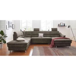 Sit & More sit&more Wohnlandschaft &raquo;Cardoso U-Form&laquo; mit Federkern und Kopfst&uuml;tzen, mit Schlaffunktion und Relaxfunktion grau Luxus-Microfaser 1 (100% Polyester);