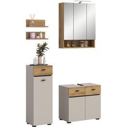Welltime Badm&ouml;bel-Set &raquo;VANN, 5-teilige moderne Badkombination, inkl. Beleuchtung&laquo; Midischrank, 2er Set Wandregal, Waschbeckenunterschrank,