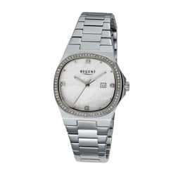 Regent Uhren Regent Damen Quarzuhr Armbanduhr, Damenuhr, Edelstahlarmband, analog, Tag, Glassteine silber Einheitsgr&ouml;&szlig;e