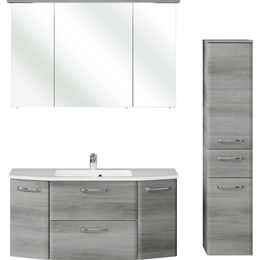 Badm&ouml;bel-Set &raquo;Quickset 3-teilig, Mineralmarmor-Waschtisch und LED-Spiegelschrank&laquo; 4 Stk. tlg. grau Holzwerkstoff B/H/T: 145cmcm x 200cmcm x 48cmcm