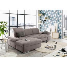 set one by Musterring Ecksofa &raquo;SO4100 V&laquo; mit verstellbaren Kopfteilen, wahlweise mit Funktionen, Cord-Bezug grau B/H/T: 284cm x 80cm x 190cm, Luxus-