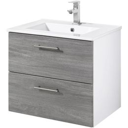 Welltime Waschtisch &raquo;Trento in verschiedenen Ausf&uuml;hrungen inkl. Waschbecken&laquo; Badm&ouml;bel in Breite 60 cm, Badschrank Waschplatz mit 2 Schubladen grau 