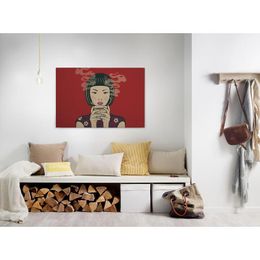 A.S. Cr&eacute;ation Leinwandbild &raquo;akari&laquo; Gem&auml;lde Kunst 1 Stk. tlg. Keilrahmen Bild Asiatisch Frau Leinwand-Bild Wohnzimmer modern Kinder rot Holz, Stahl B/H/T: 90cm x 